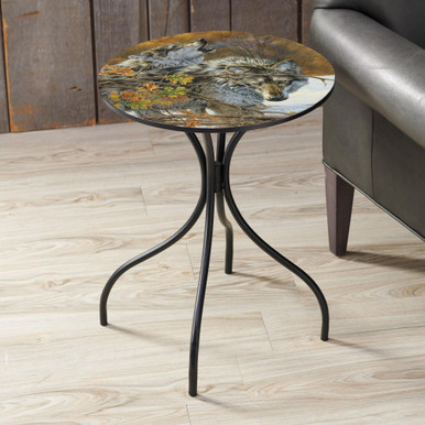 Body Language Wolves Metal Accent Table | Wildlife Decor