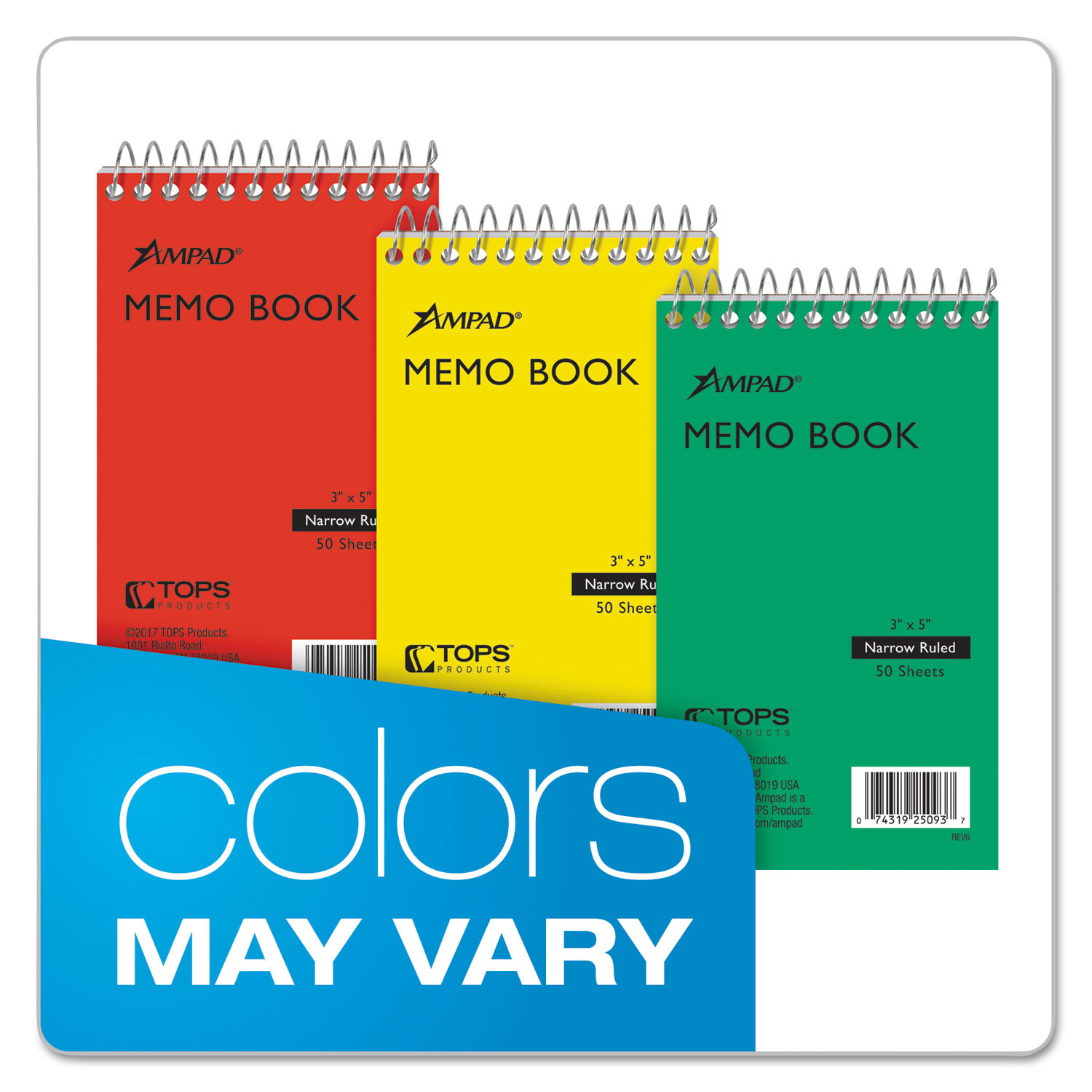 Ampad Memo Pads, Narrow Rule, Randomly Assorted Cover Colors, 50 White ...