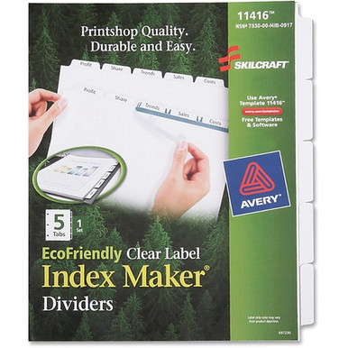 AbilityOne - Index Dividers, White, 5 Tab Set, SE/1 - (7530-01-600-6977 ...