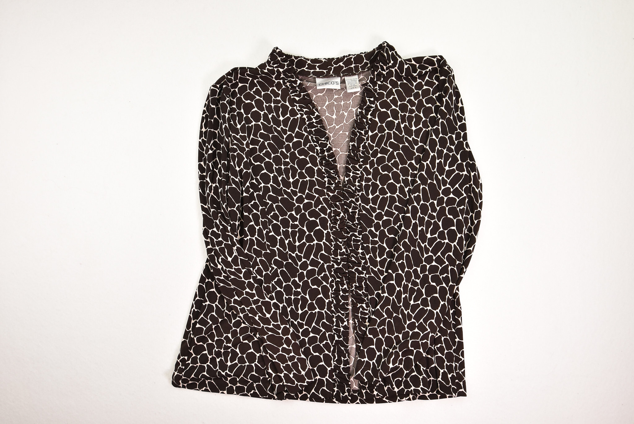 Women's Brown Giraffe Pattern Stretchy Blouse, Chico's Size 3