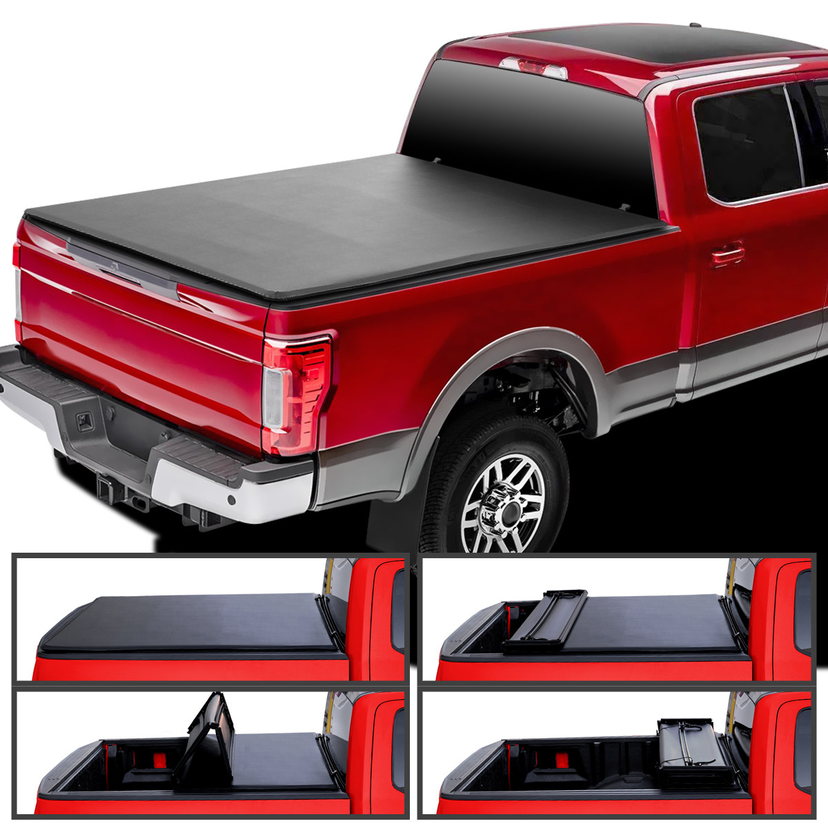 2017-2023 Ford F250 F350 SuperDuty 6'8" Bed Soft Quad-Fold Tonneau ...