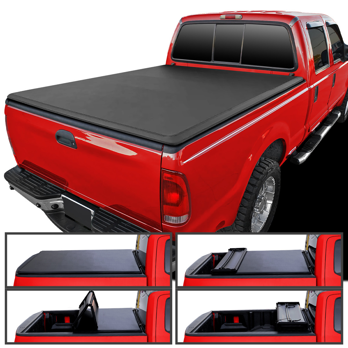 1999-2016 Ford F250 F350 SuperDuty 6'6" Bed Soft Quad-Fold Tonneau ...