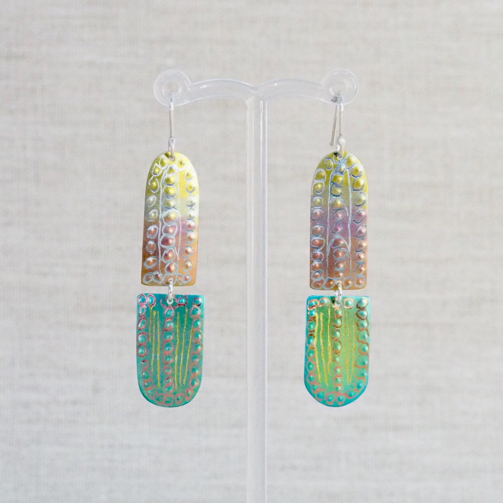 Pink & Green Hand Drawn Titanium Earrings - Ellinor Mazza
