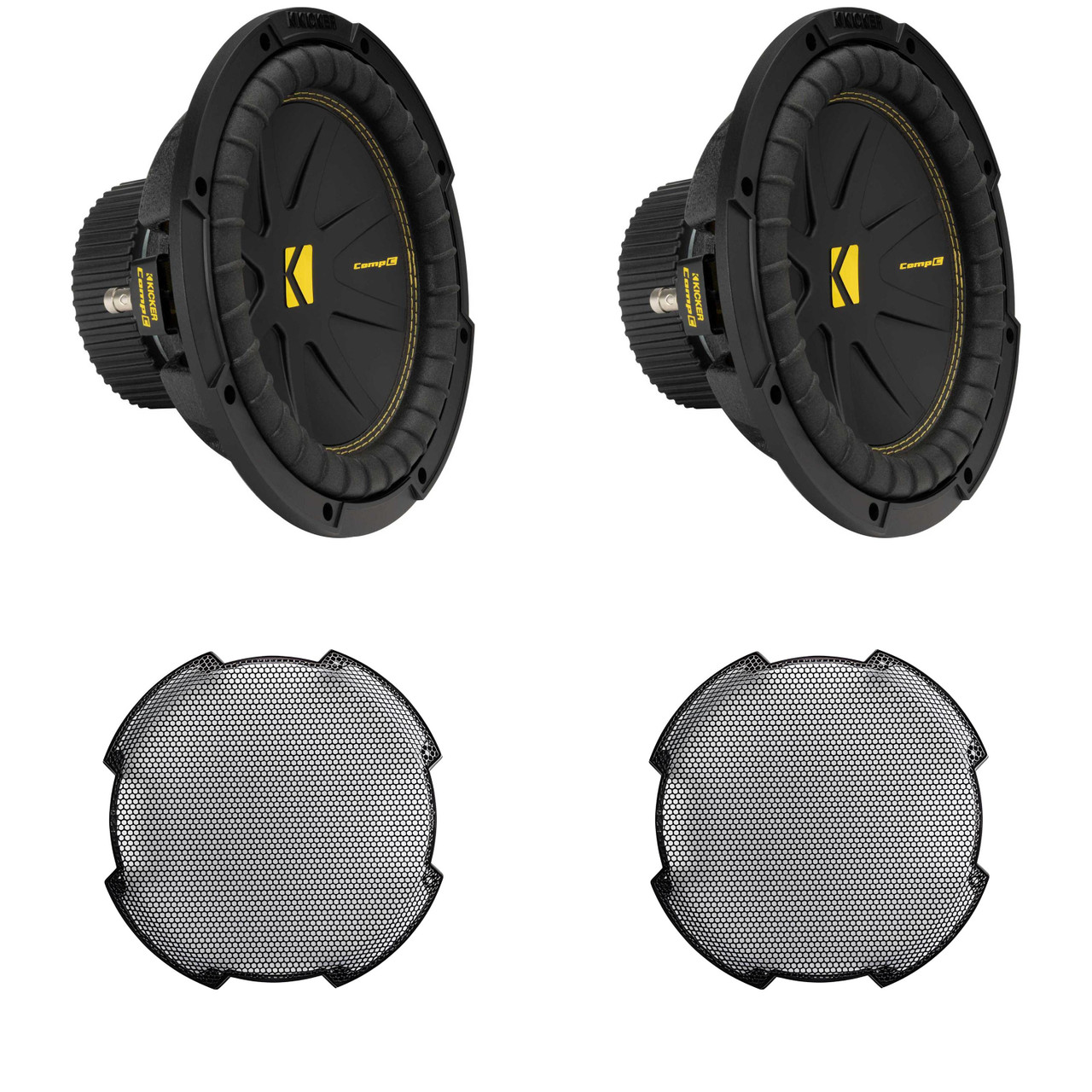 Kicker (2) 50CWCS104 CompC 10", SVC, 4-ohm & 52GR10 Grill Bundle ...