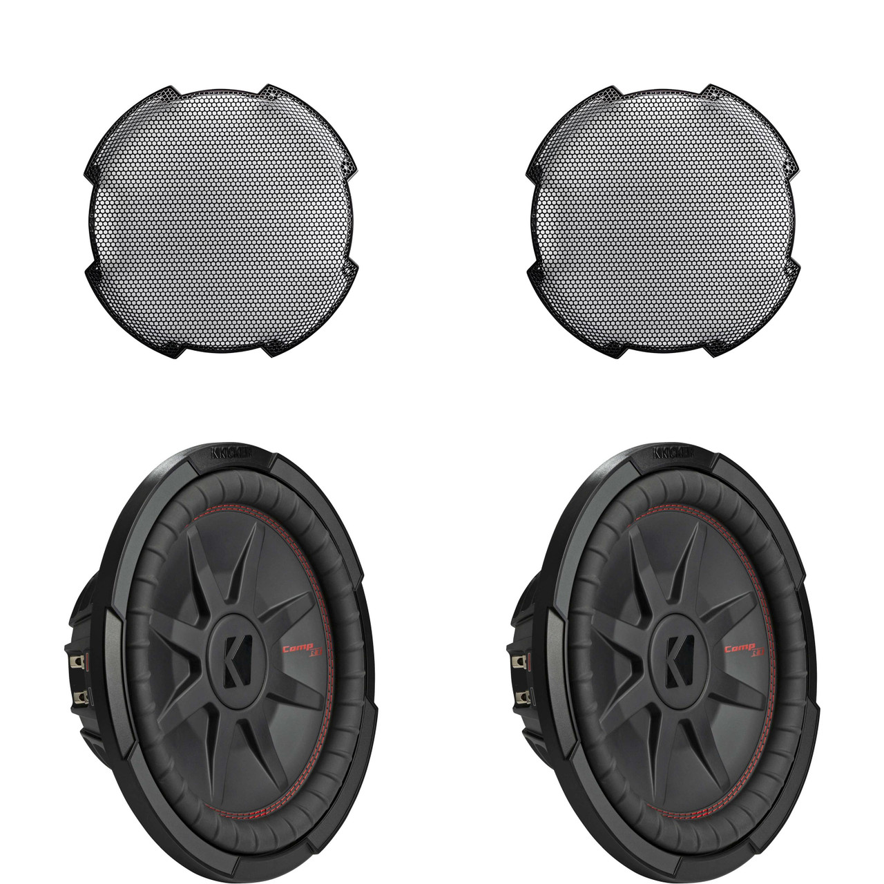Kicker (2) 48CWRT124 CompRT 12" Sub, Dual Voice Coil, 4-Ohm, & 52GR12 ...