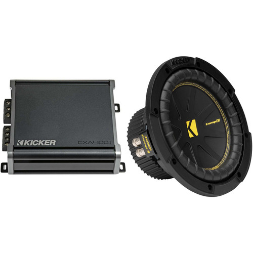Kicker 50CWCD84 CompC 8" Subwoofer, Dual 4-Ohm with CXA4001 Amp Bundle ...