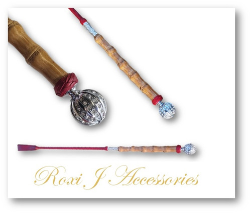 Instock -Red Plaited Leather Whip with Bamboo Handle & Rhinestone ...