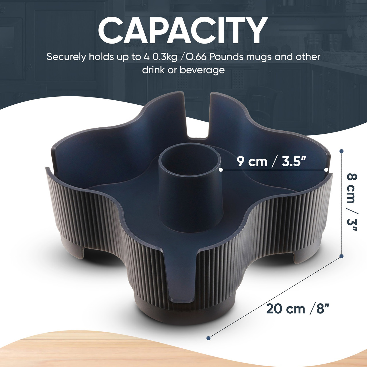 Lightweight No Slip Non Spill Cup Holder for 4 Mugs