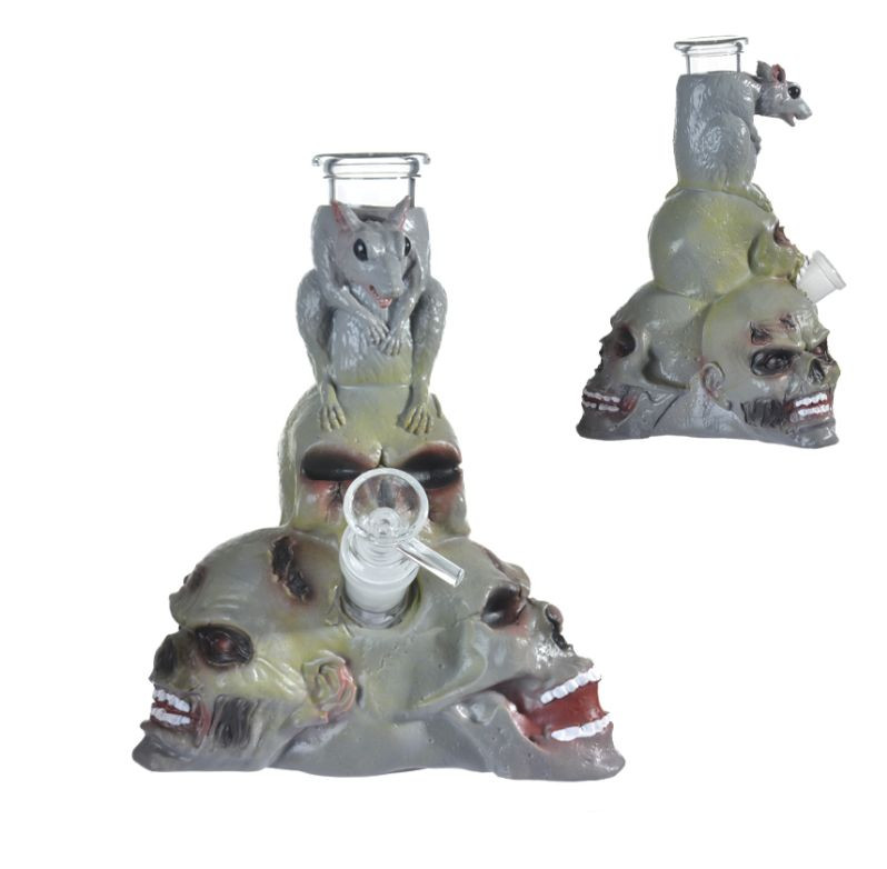 8" Resin Triple Skull Water Pipe w/Dry Bowl