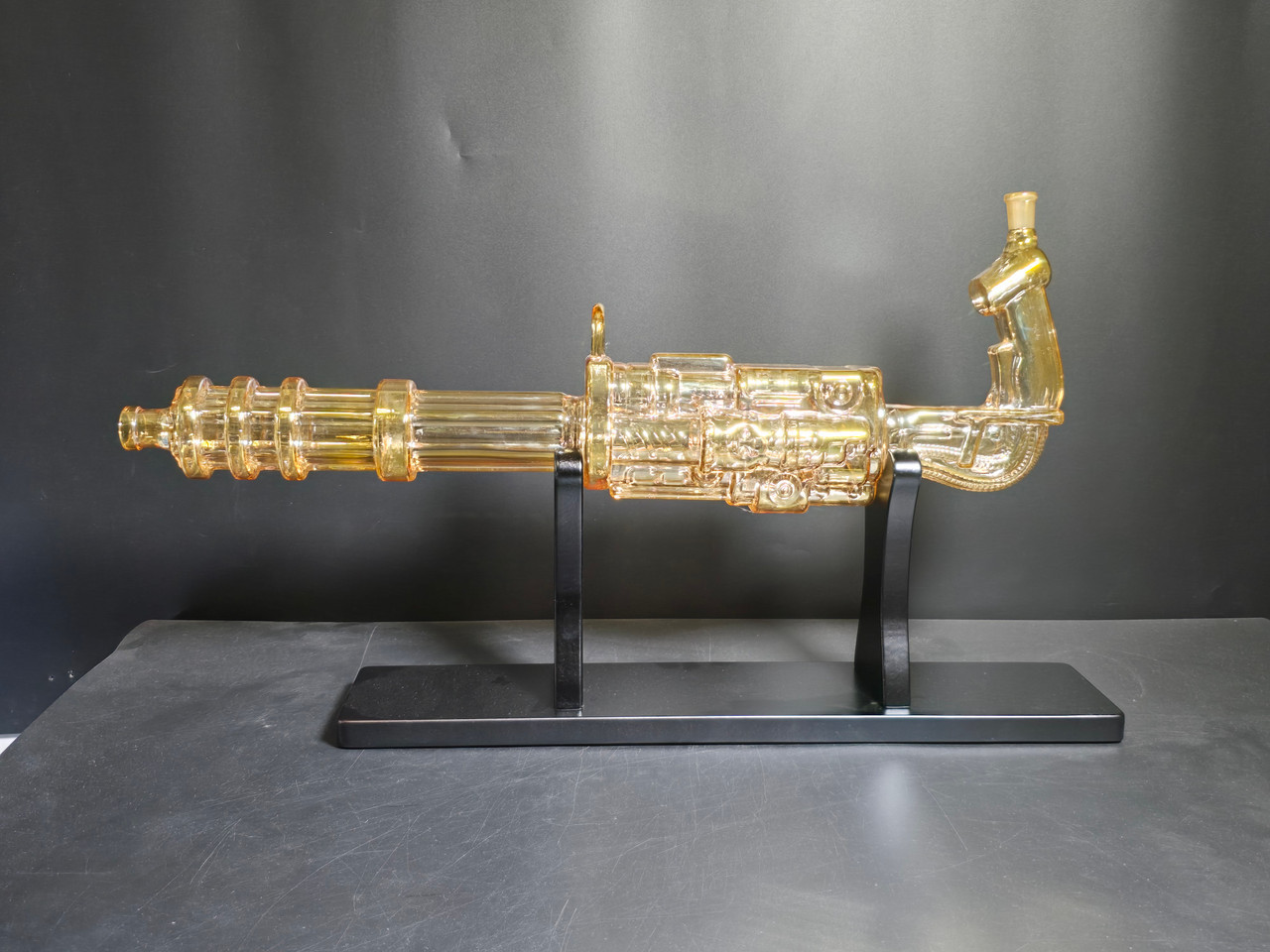 24" Minigun Water Pipe Rig w/Dry Bowl and Holding Base (Full Gold ...