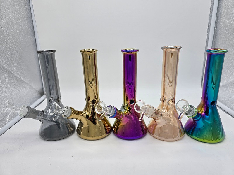 10" Rainbow Finish Beaker Base Water Pipe w/Dry Bowl - AAA Glass Pipes