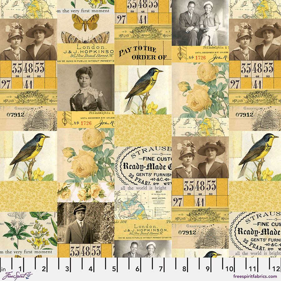 Yellow Collage - Yellow || Tim Holtz Palette Yellow - FreeSpirit Fabrics