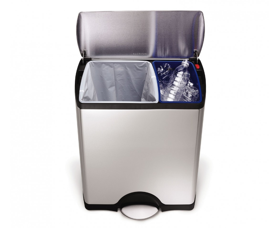 simplehuman Stainless Steel Rectangular Duo Recycle Pedal Bin