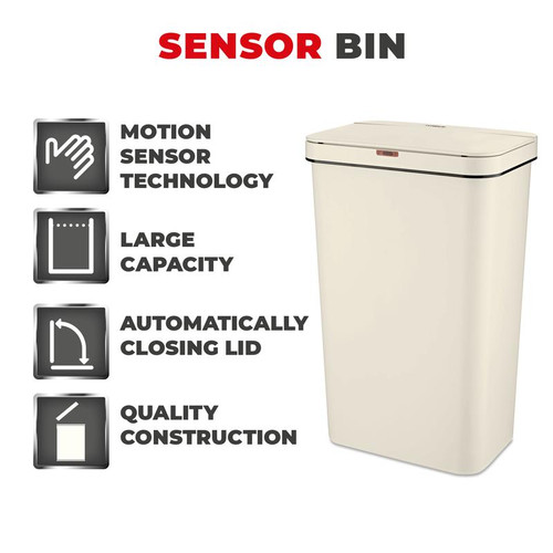Tower 50L Rectangular Sensor Bin Cream - Laundry Company