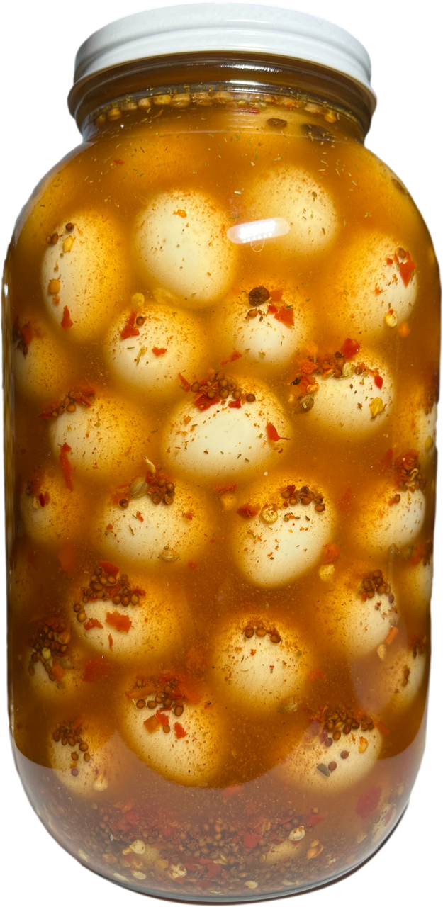 Cajun Style Pickled Quail Eggs-Half Gallon | pickledstore.com
