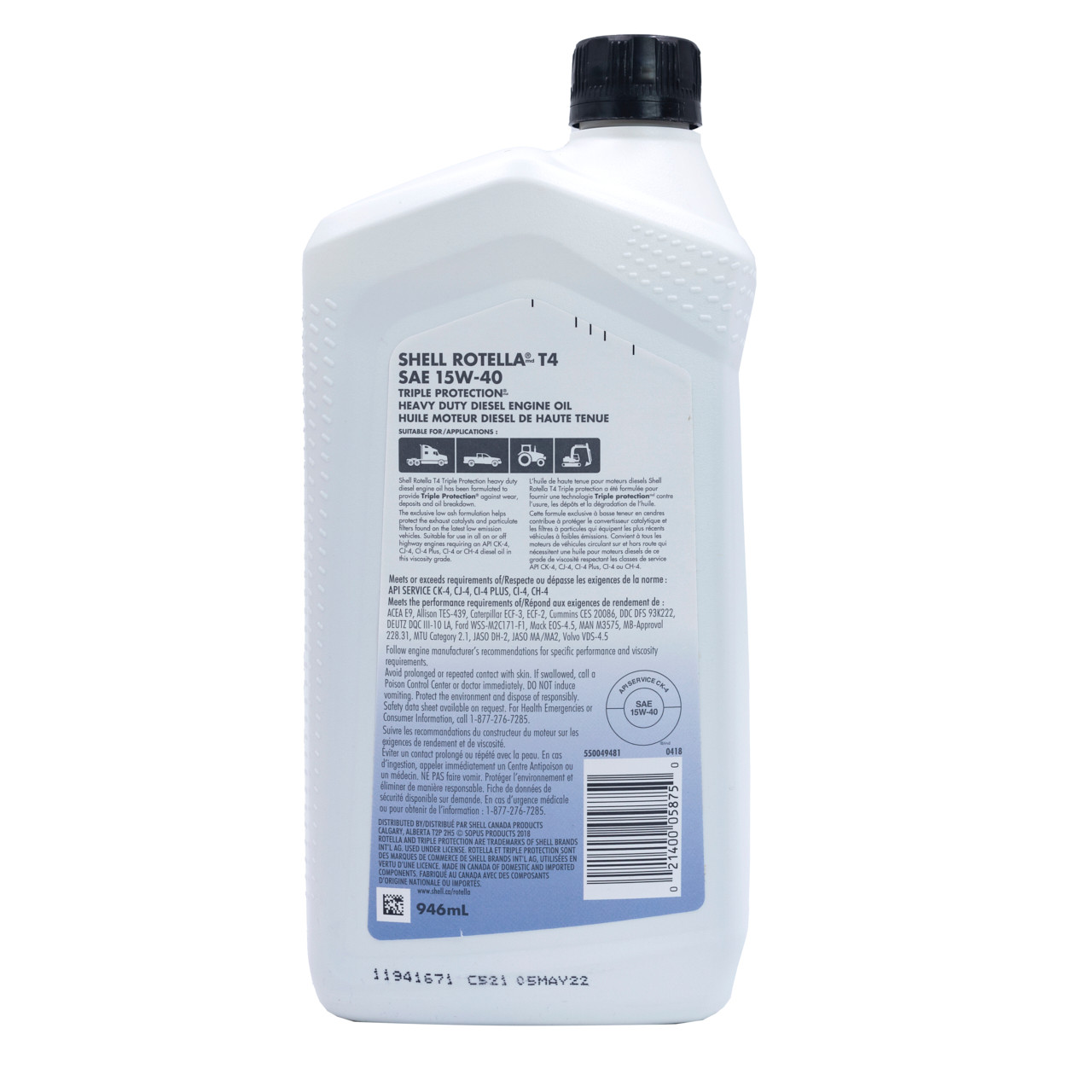 Shell Rotella T4 SAE 15W-40 Triple Protection Mineral Oil - 946 ml