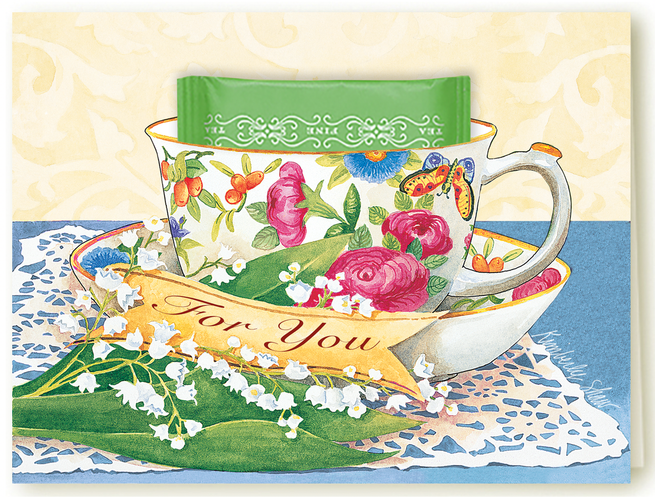 Thinking of You teacup greeting card with a Paris teabag