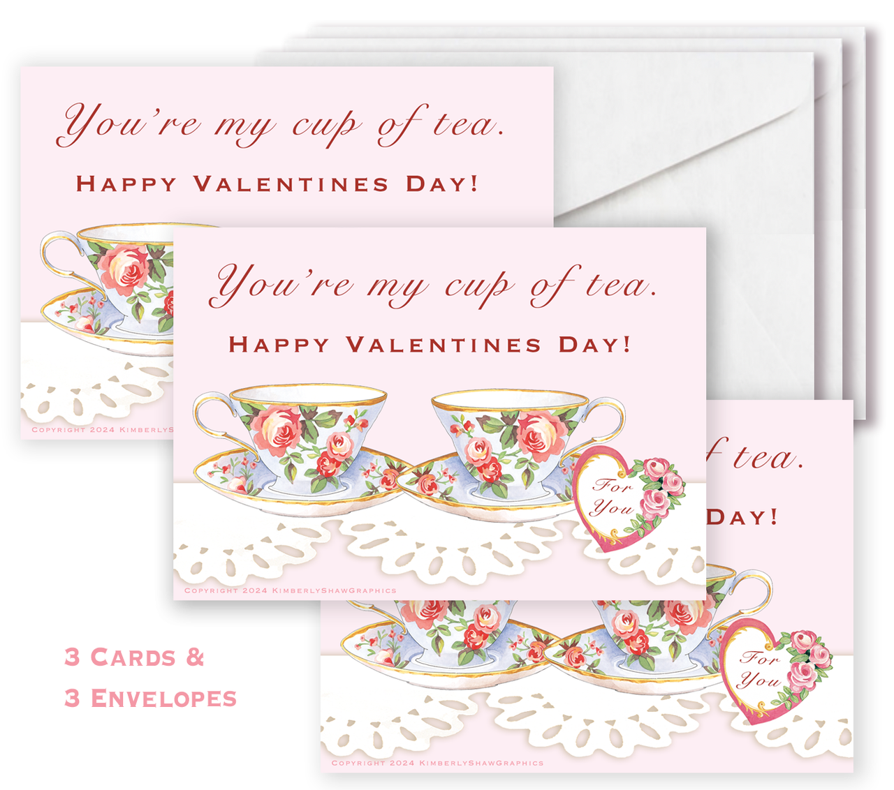 3 You're My Cup of Tea Valentine Cards with Envelopes ...