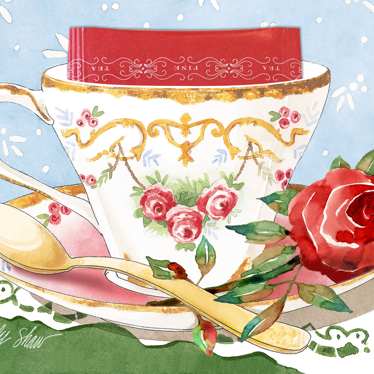 Rose Swag Teacup Card - KimberlyShawGraphics.com