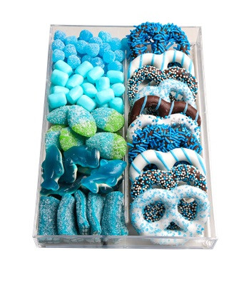 Lucite Tray With Chocolate Dipped Pretzels And Candy- Blue - Confection ...
