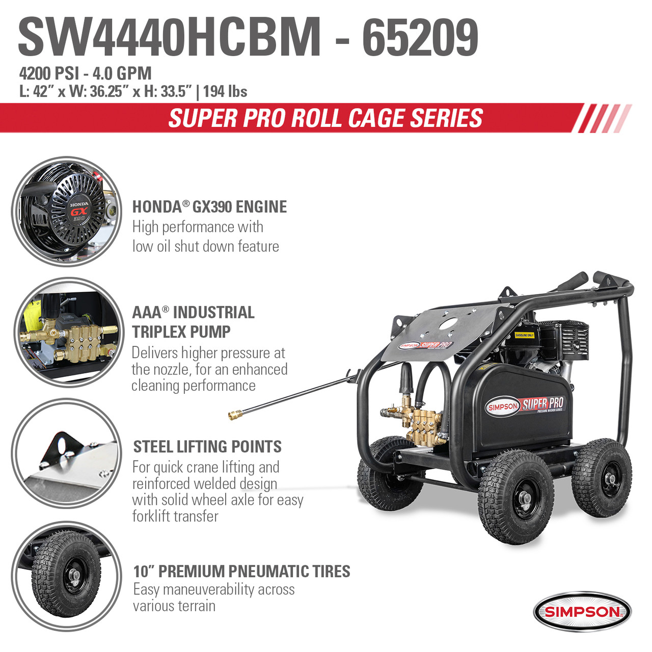 Simpson SW4440HCBM SuperPro Roll-Cage 4200 PSI 4.0 GPM (Gas - Cold ...