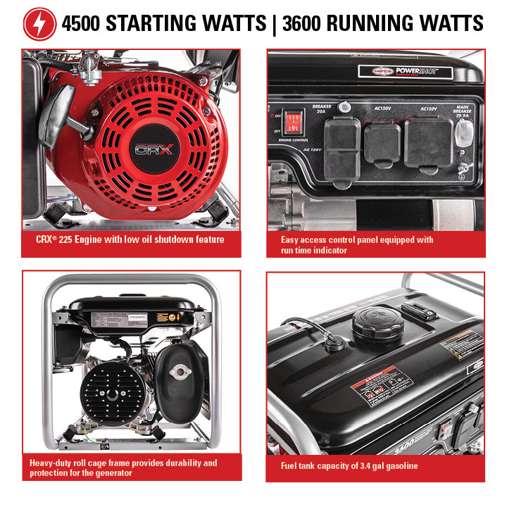 Simpson 70068 SPG3640 PowerShot 3600 Watt Portable Generator (49-State ...