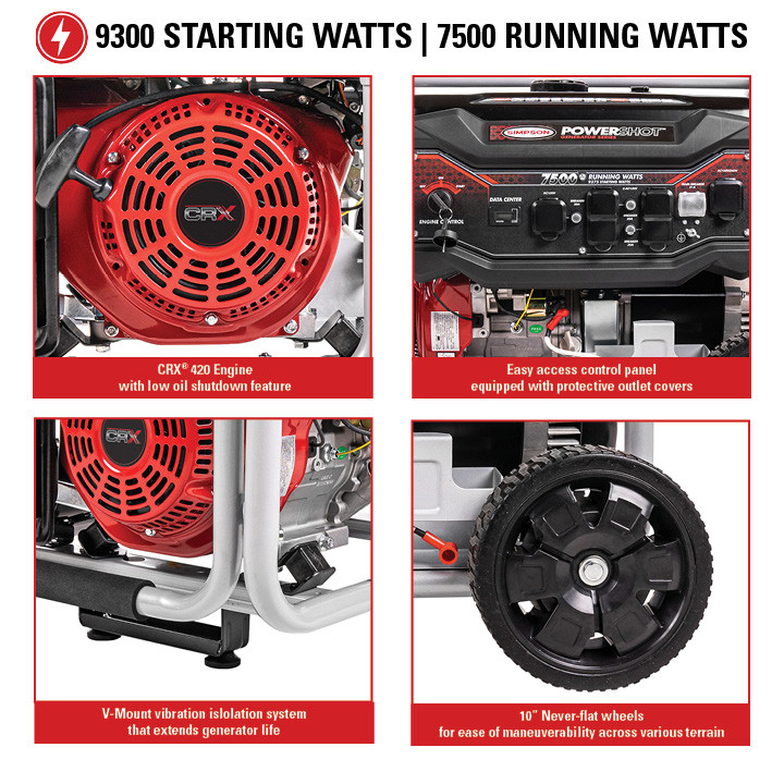 Simpson 70072 SPG7593E PowerShot 7500 Watt Portable Generator with ...