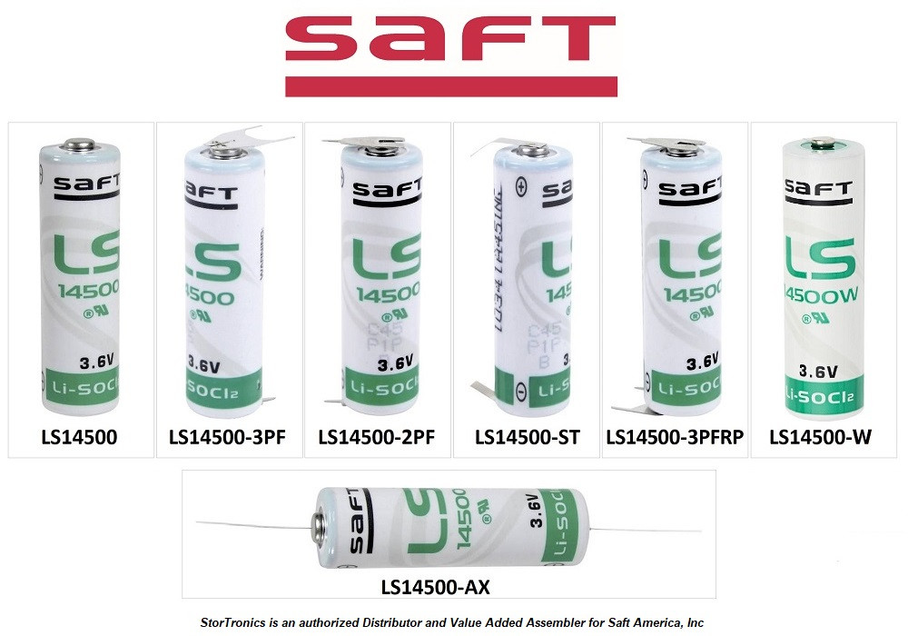Saft LS14500-2PF, 3.6 Volt, 2600 mAh Lithium AA Battery w-2 Pins