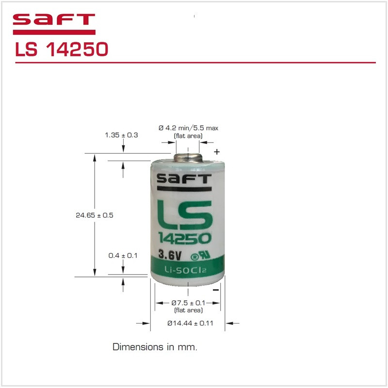 Saft LS14250 - 3.6 Volt Lithium 1/2 AA Battery