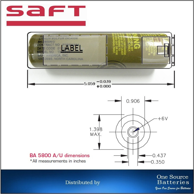 Saft BA5590 B/U 12V/30V Volt, 15/7.5 Ah, Lithium Sulfur Dioxide ...