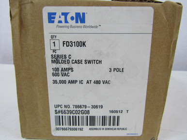 Eaton FD3100K Molded Case Breakers (MCCBs) FD 3P 100A 600V 50/60Hz 3Ph ...