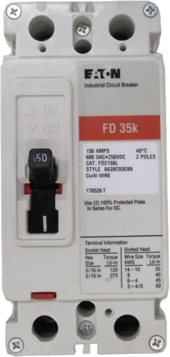 Eaton FD2150L Molded Case Breakers (MCCBs) FD 2P 150A 600V 50/60Hz 2Ph ...