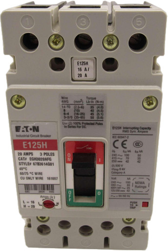 Eaton EGH3020AFG Molded Case Breakers (MCCBs) EGH 3P 20A 415V 50/60Hz ...