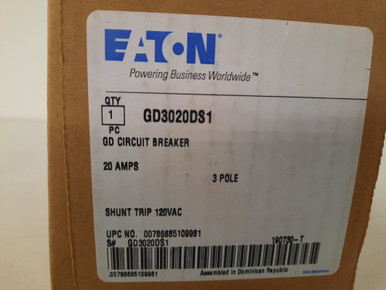 Eaton GD3020DS1 Molded Case Breakers (MCCBs) GD 3P 20A 480V 50/60Hz 3Ph ...