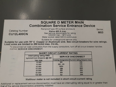 Square D CU12L400CN Meter and Meter Socket Accessories Meter Main ...