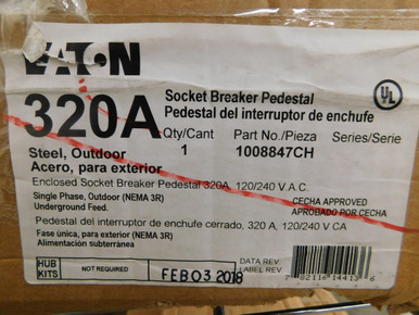 Eaton 1008847CH Meter Sockets Ringless 320A 600V 1Ph 1 Position 4Jaws ...