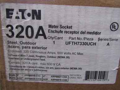 Eaton UFTH7330UCH Meter Sockets Ringless 320A 600V 50/60Hz 3Ph 4Wire 7Jaws