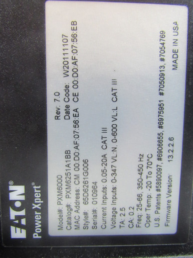 Eaton PXM6251A1BB Energy Meters Power Xpert Meter 6000 20A 600V 50/60Hz