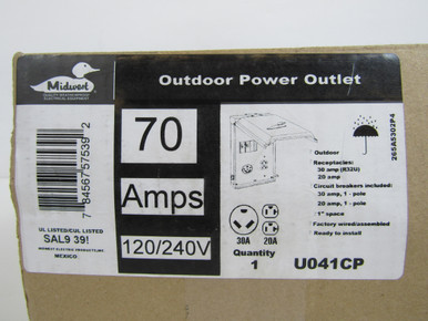 U041CP Power Outlet Panels Outdoor 70A 120/240V 1Ph 3Wire NEMA Type 3R