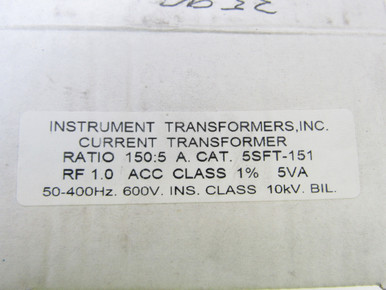 Instrument Transformers Inc 5SFT-151 Current Transformers 600V 50-400Hz
