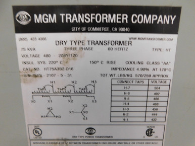 Mgm HT75A3B2-D16 Dry Type Transformers EA