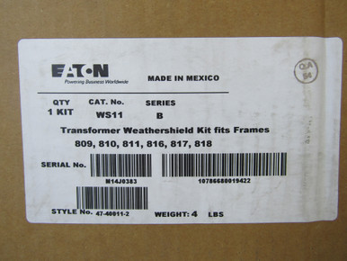 Eaton WS11 Transformer Accessories Weathershield Kit Used w/ 809, 810 ...