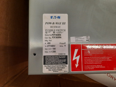 Eaton P3F365RN Bus Plugs and Busway 400A 480V 50/60Hz 3Ph Fusible