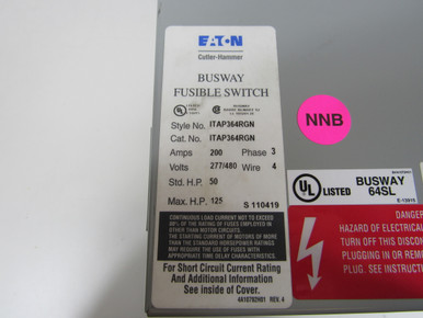 Eaton ITAP364RGN Bus Plugs and Busway Fusible Switch 200A 277/480V Fusible