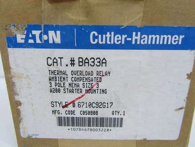 Eaton BA33A Relays TYPE B 3P 19-90A 1NC