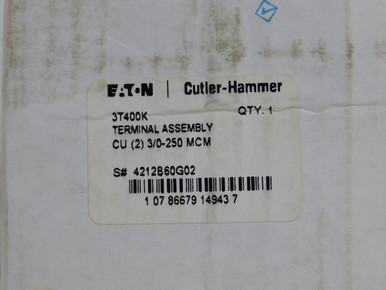 Eaton 3T400K Terminal Blocks Terminal/Barrier Assembly 3P 400A J-K Frame