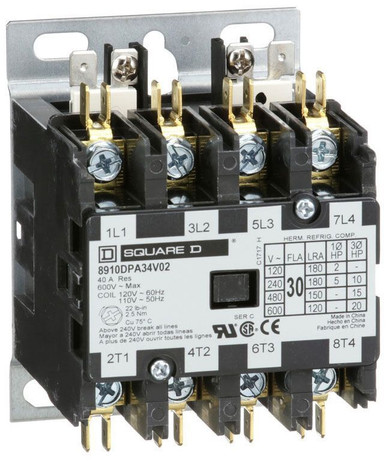 Square D 8910DPA34V02 Definite Purpose Contactors 4P 37 110/120VAC