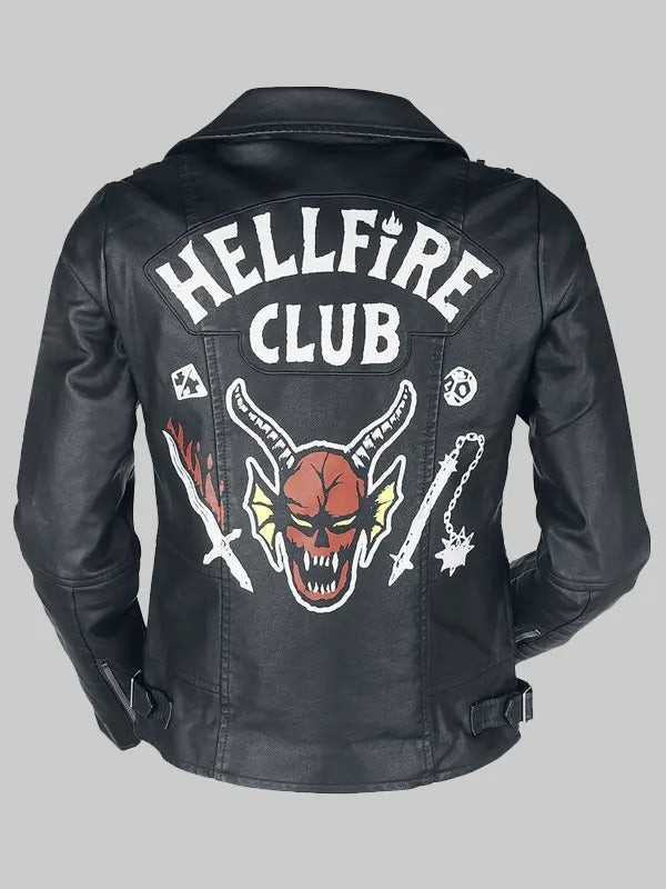 Stranger Things Hellfire Club Unisex Black Biker Leather Jacket
