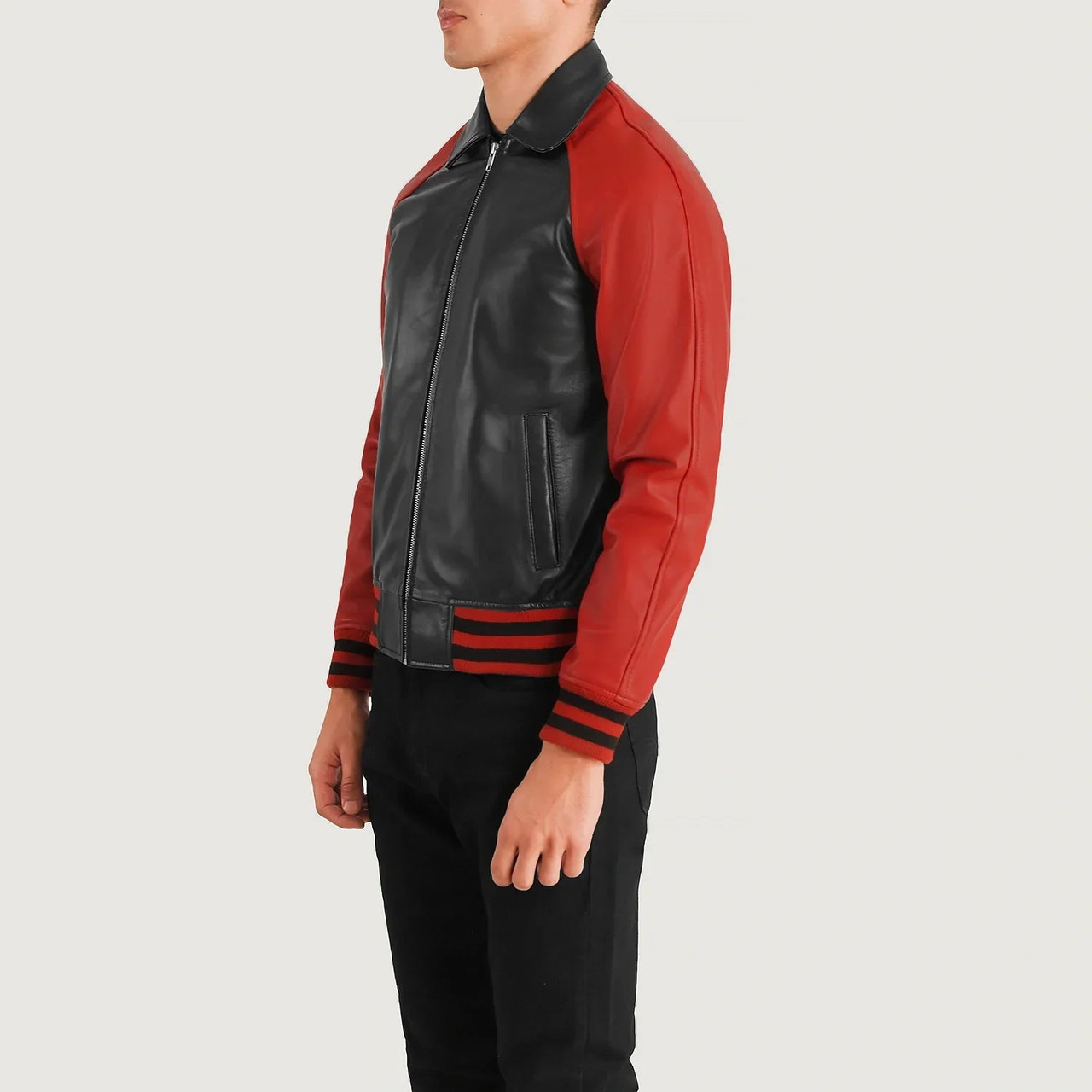 Men's Walton Black & Red Leather Varsity Jacket