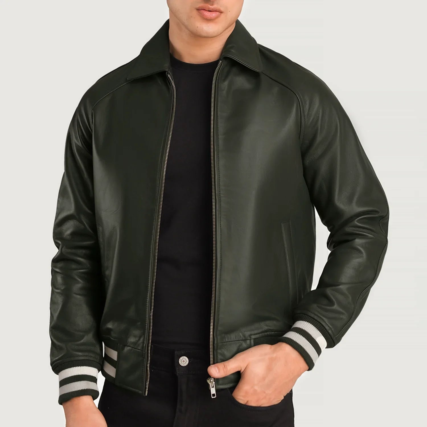 Men's Walton Green Leather Varsity Jacket